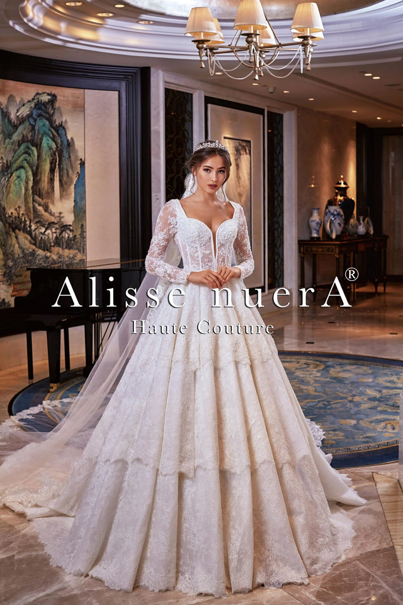A Line French Lace Wedding Gown with Mid Train - Alisse nuerA – Alisse ...