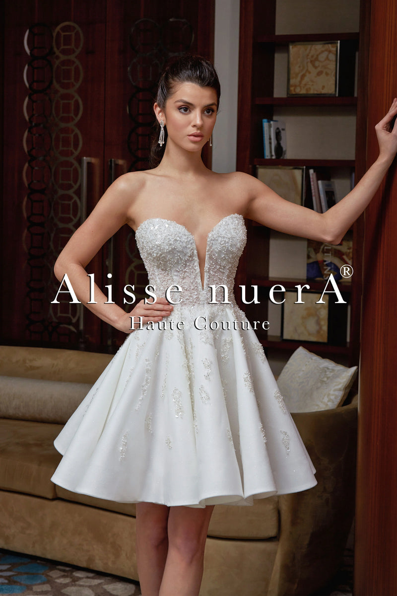 Strapless Sweetheart Neck Flounce Mini Skirt Wedding Dress Model ...